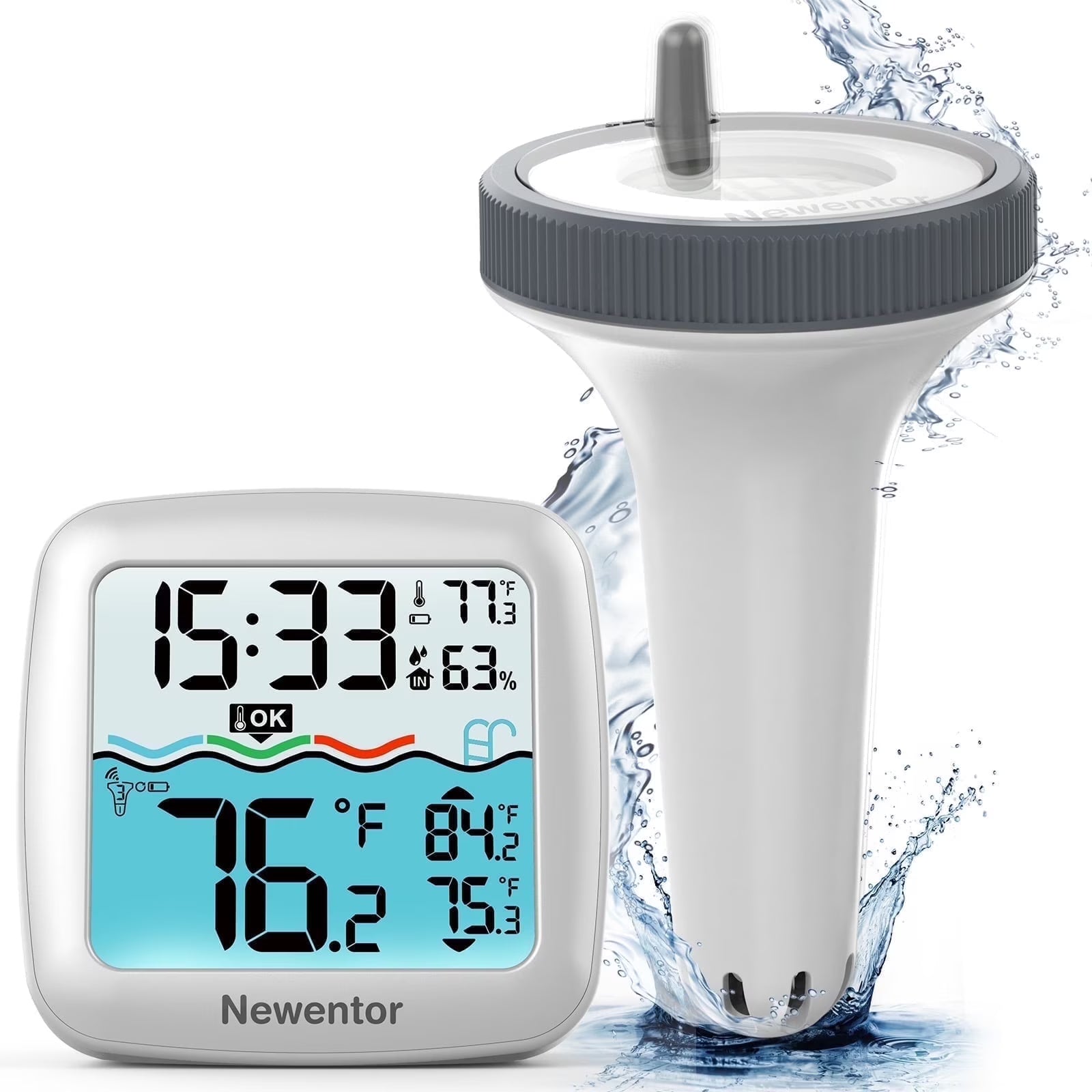 Newentor Pool Thermometer, IPX8 Wireless Swimming Pool Thermometers, F